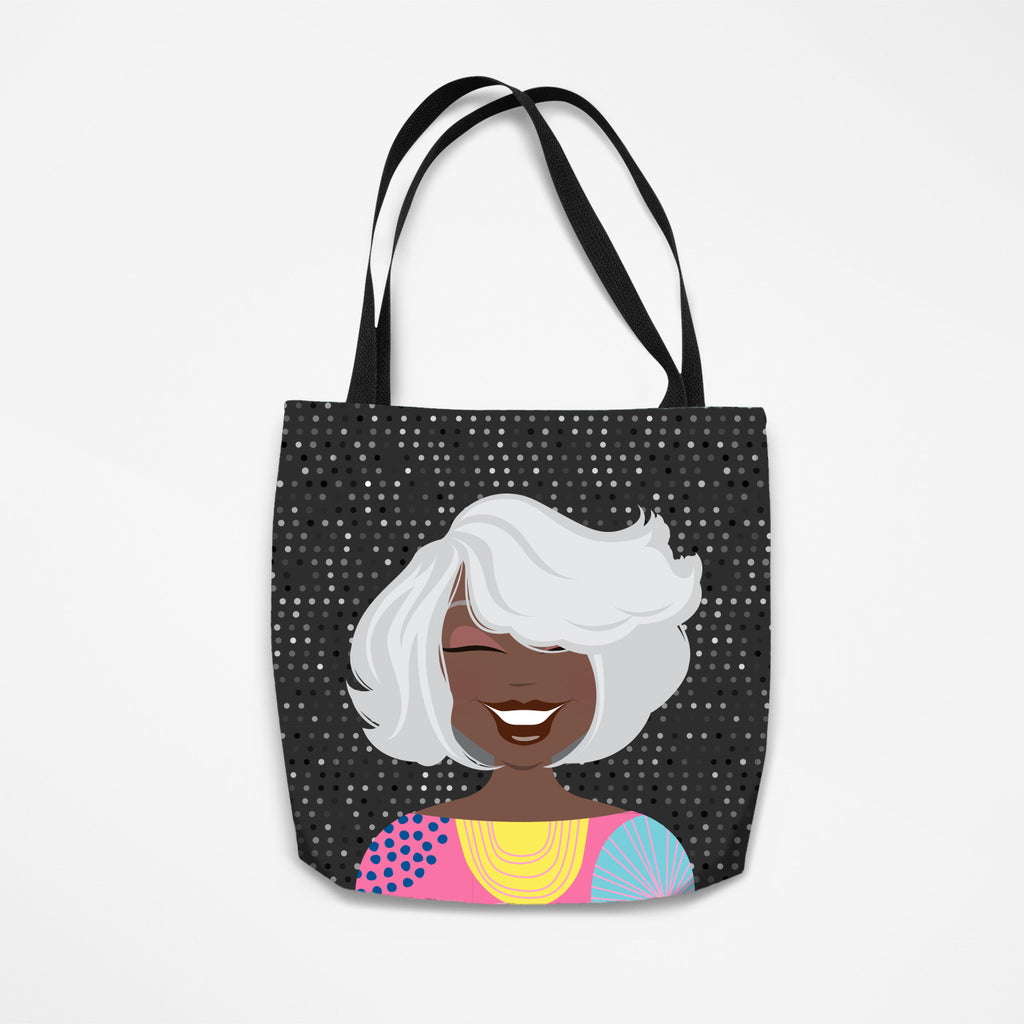 "Ms Babs Bobbie" with Gray Hair, Tote Bag – TheDynaSmiles.com